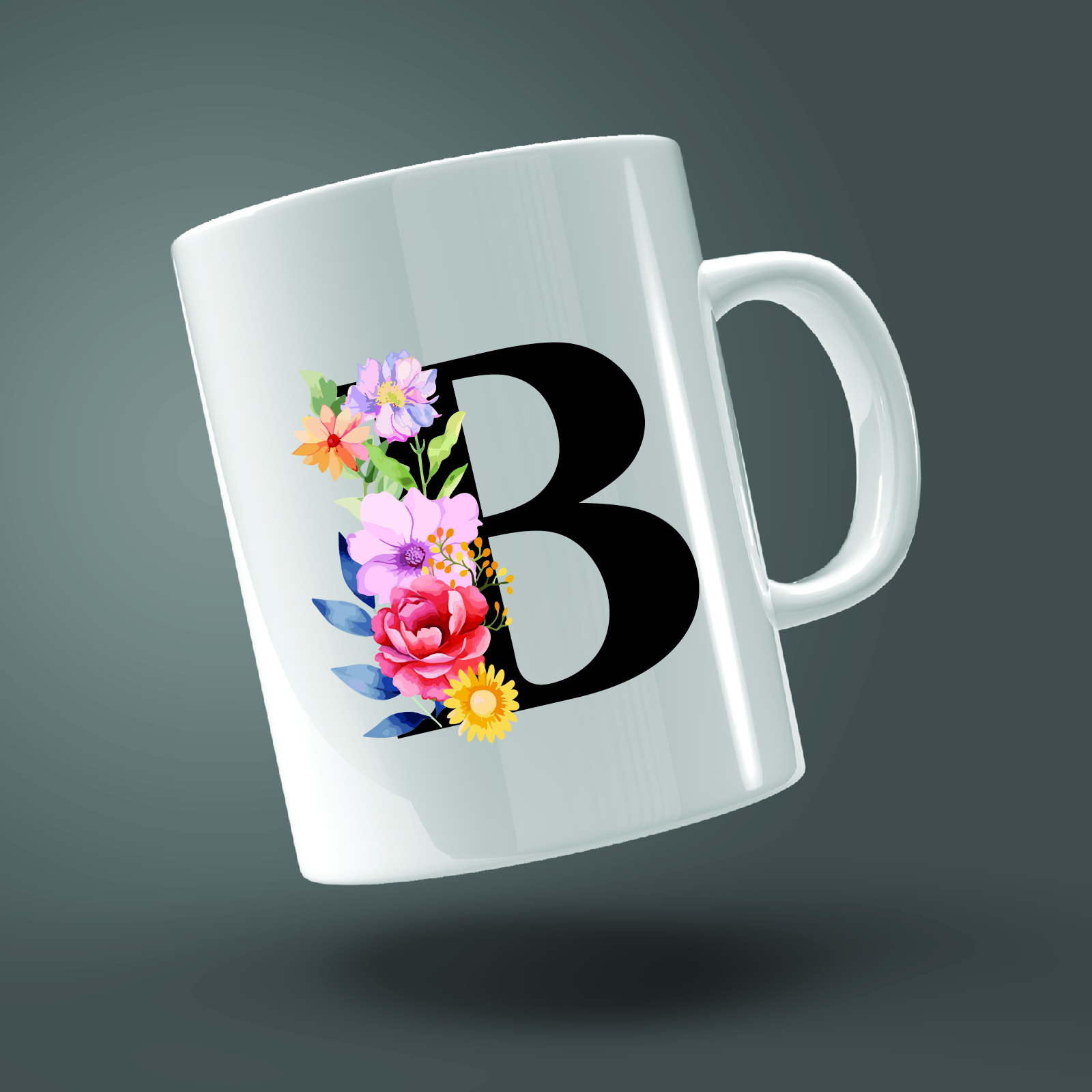 Initial A-Z Floral Alphabet Mug